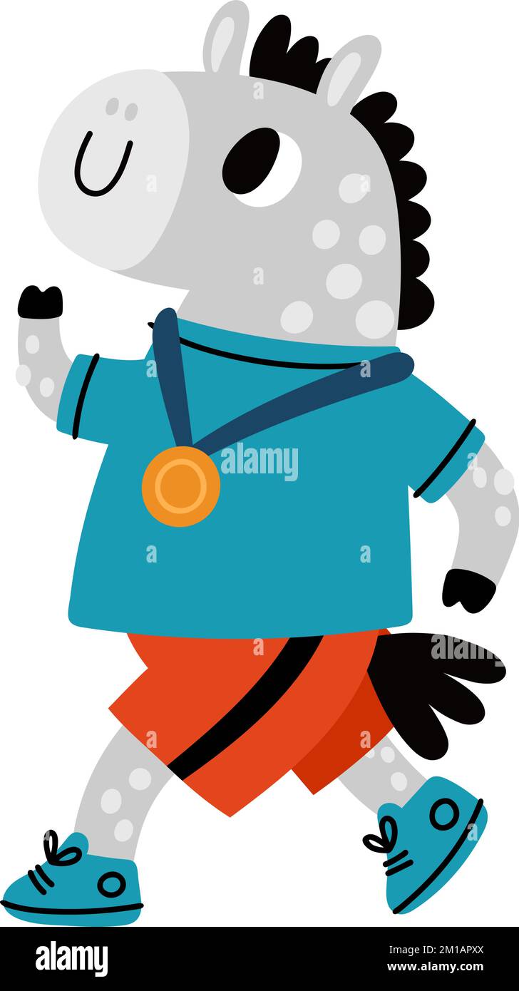 Happy donkey character with golden medal. Cute animal winner Stock ...