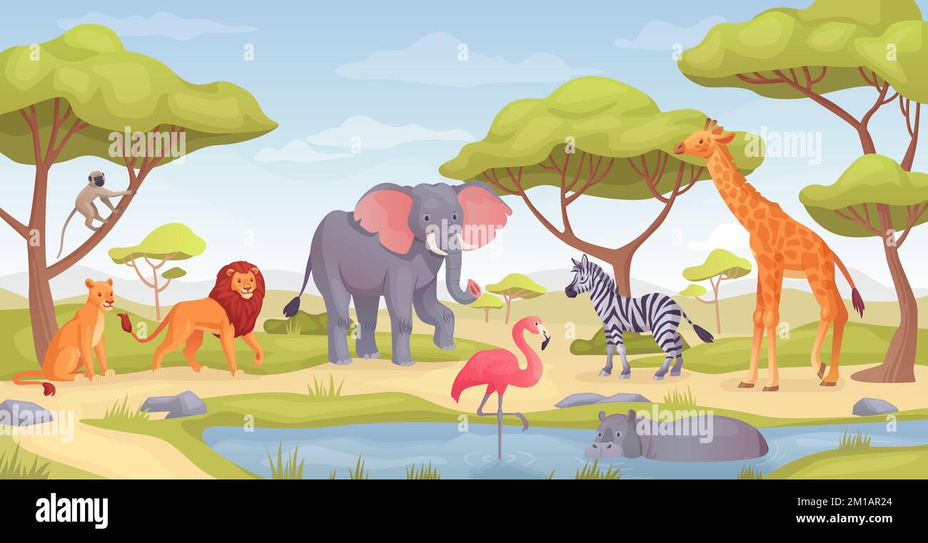 Savanna animals landscape. Tropical african animal on grassland ...