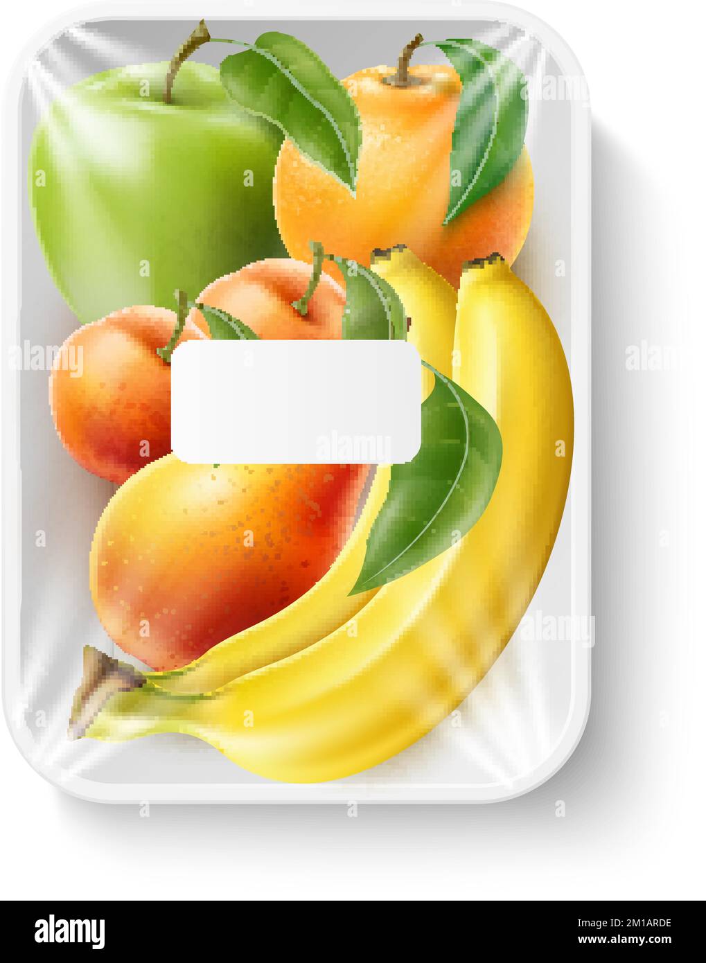 Product trays with fruits and vegetables. Realistic full retail ...
