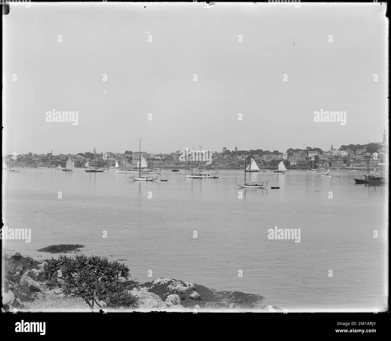 View across Marblehead Harbor toward Abbot Hall almost to Hat Rock ...