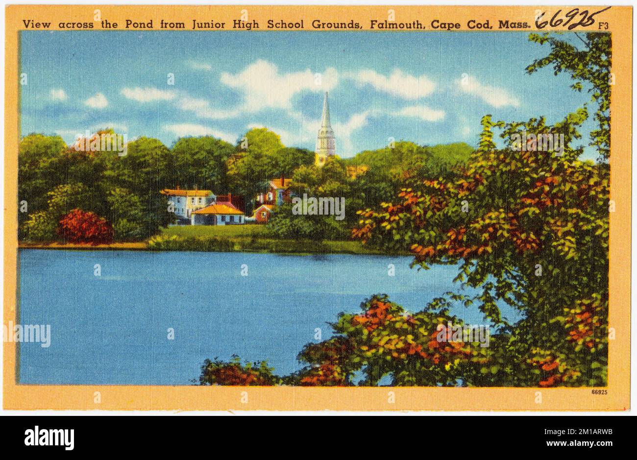 View across the pond from Junior High School grounds, Falmouth, Cape ...