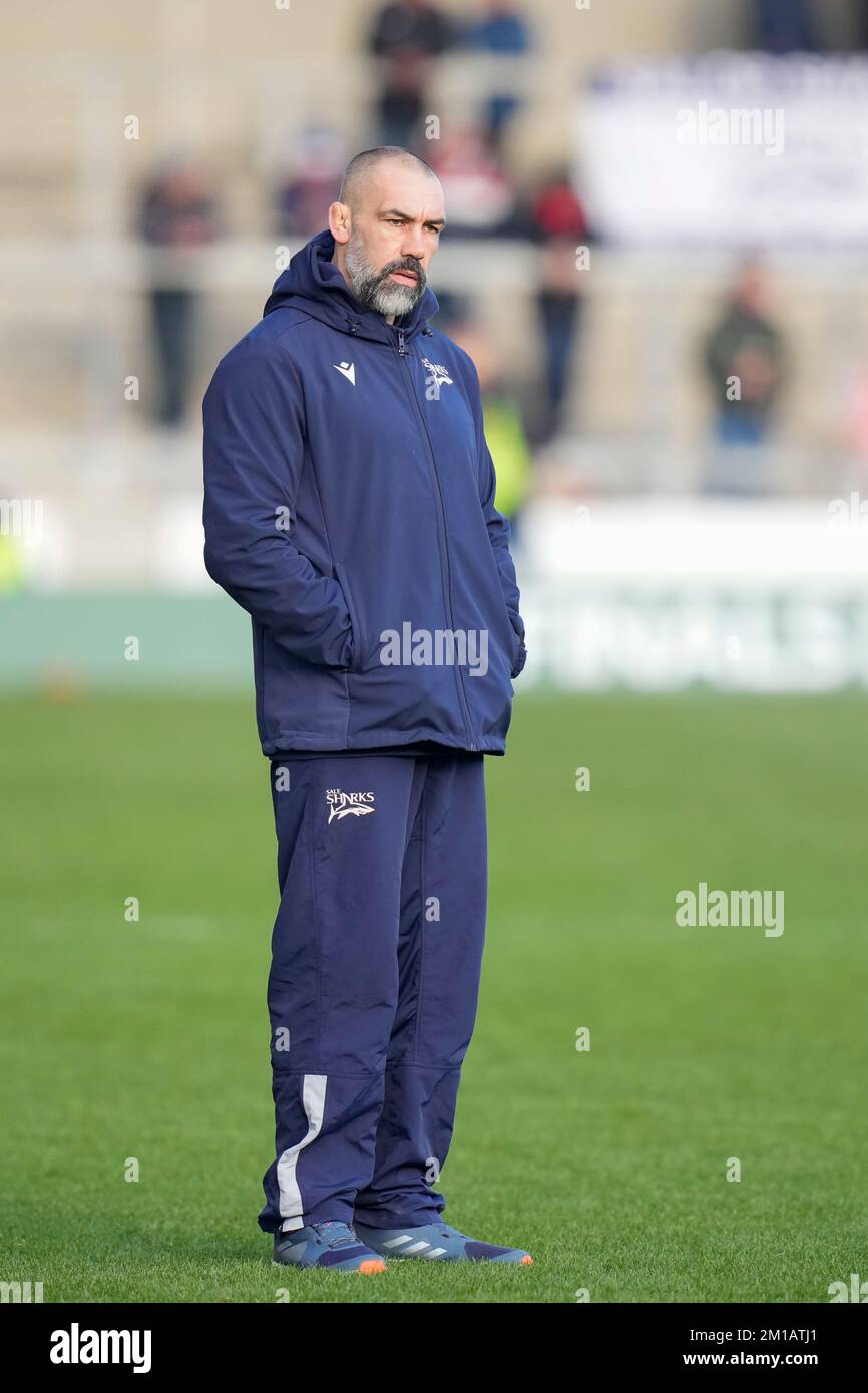 Alex Sanderson Director of Rugby at Sale Sharks watches the warm up ...