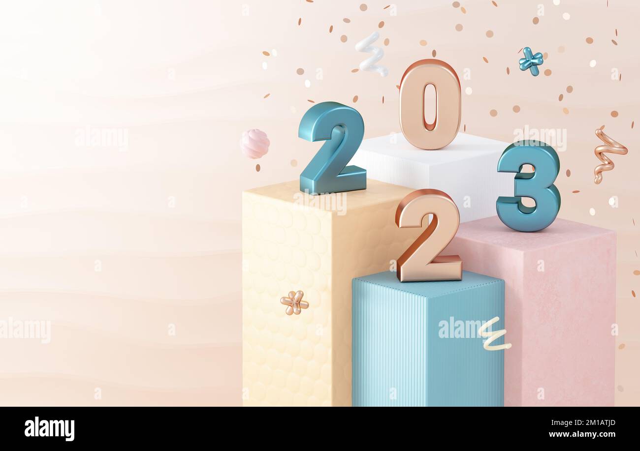 2023 festive background for banner template with metallic numbers on ...
