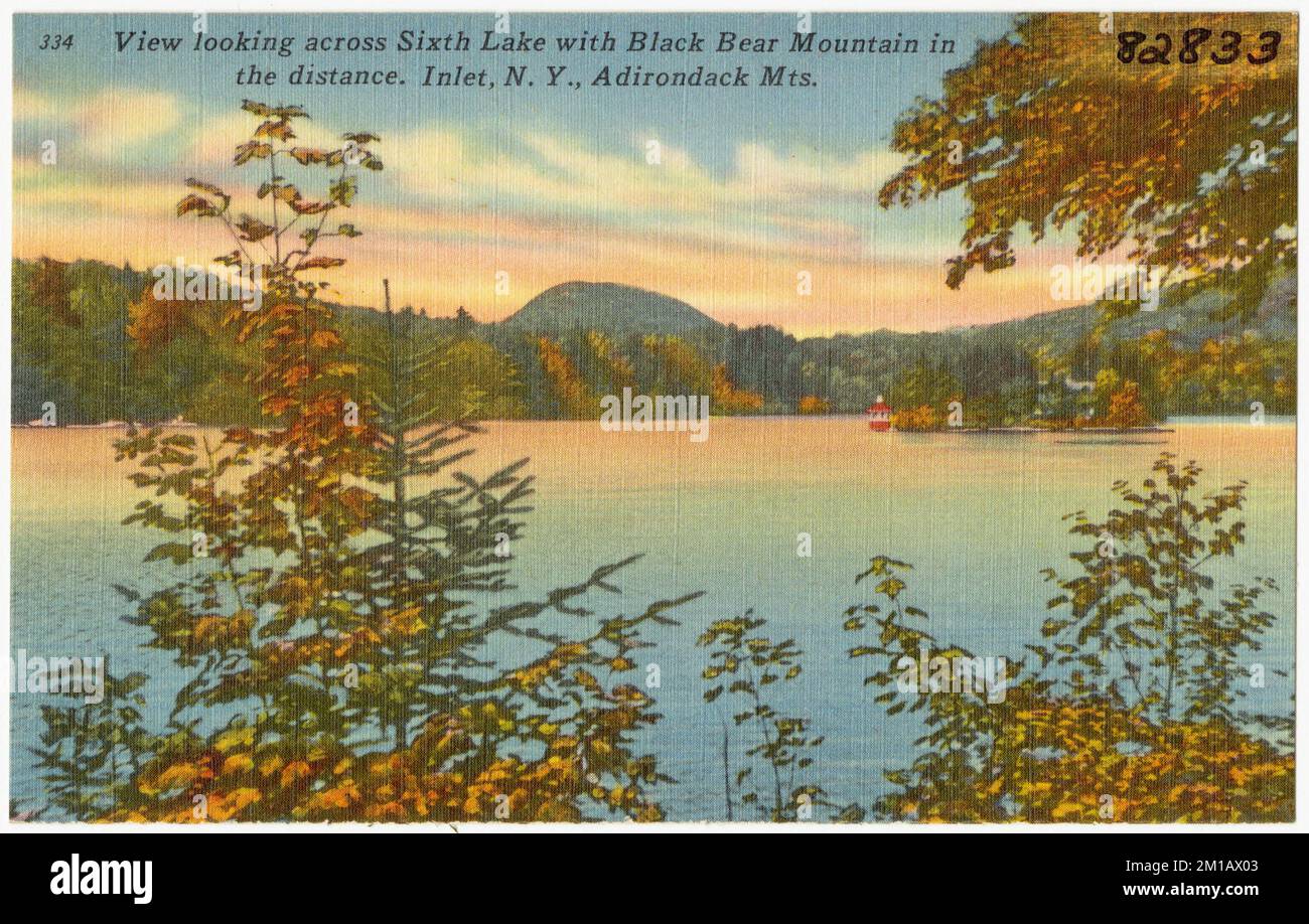 View looking across Sixth Lake with Black Bear Mountain in the distance ...