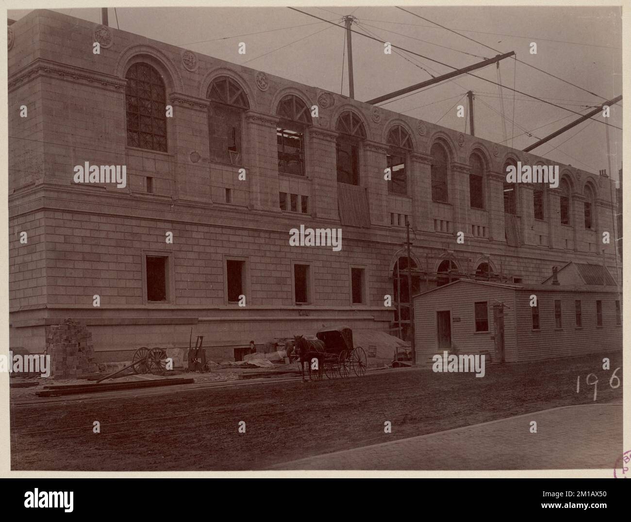 View of arched window completion, second floor Boylston St. side ...