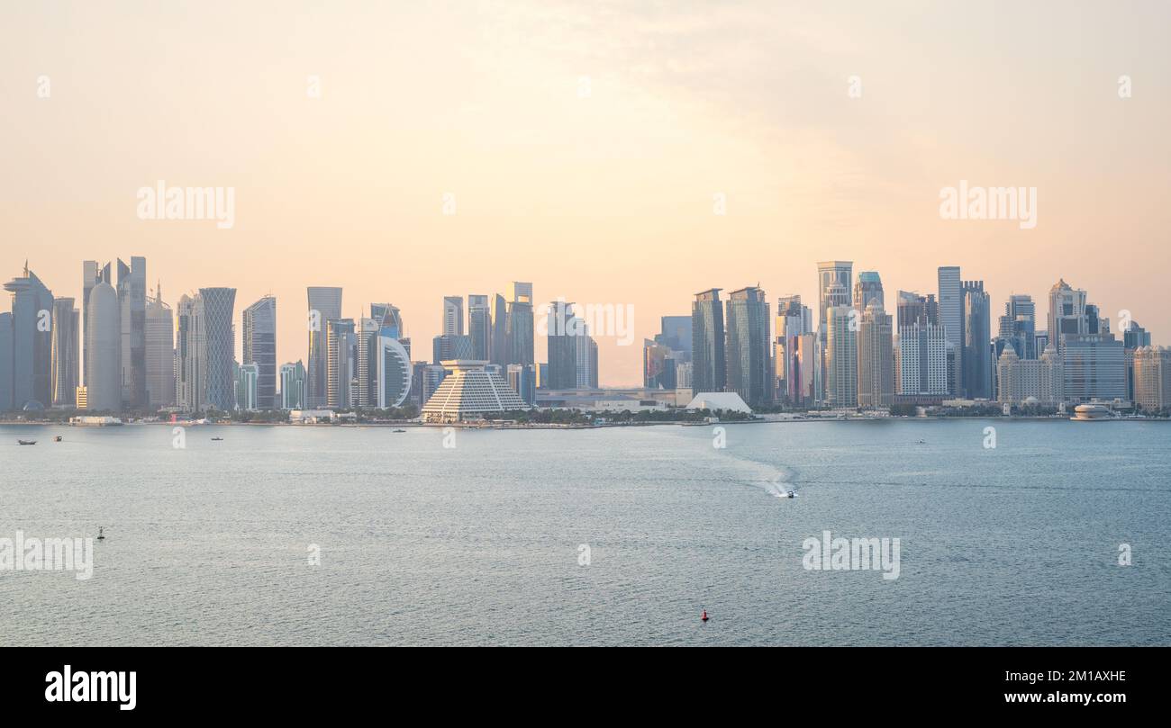 Doha, Qatar- December 11,2022: panorama view of Doha city skyline with ...