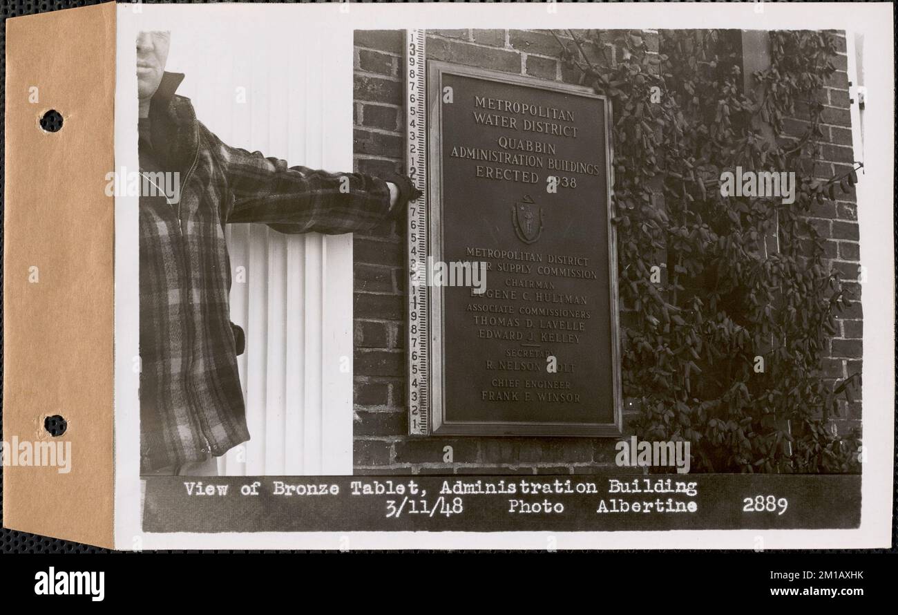 View of bronze tablet, Administration Building, Quabbin Reservoir, Mass ...