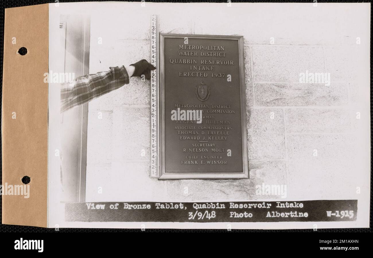 View of bronze tablet, Quabbin Reservoir Intake, Hardwick, Mass., Mar ...