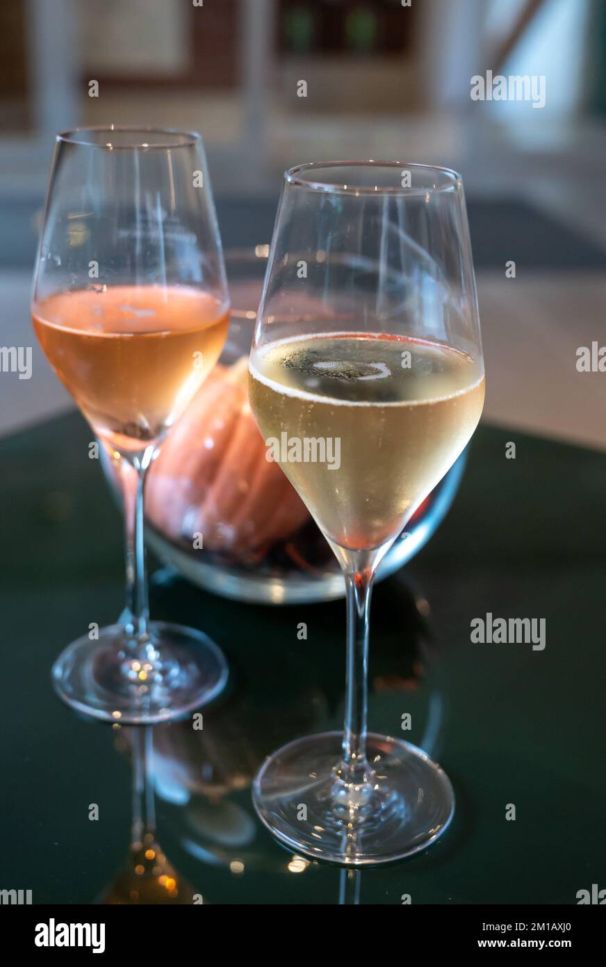 Tasting of brut and rose champagne sparkling wine produced by ...