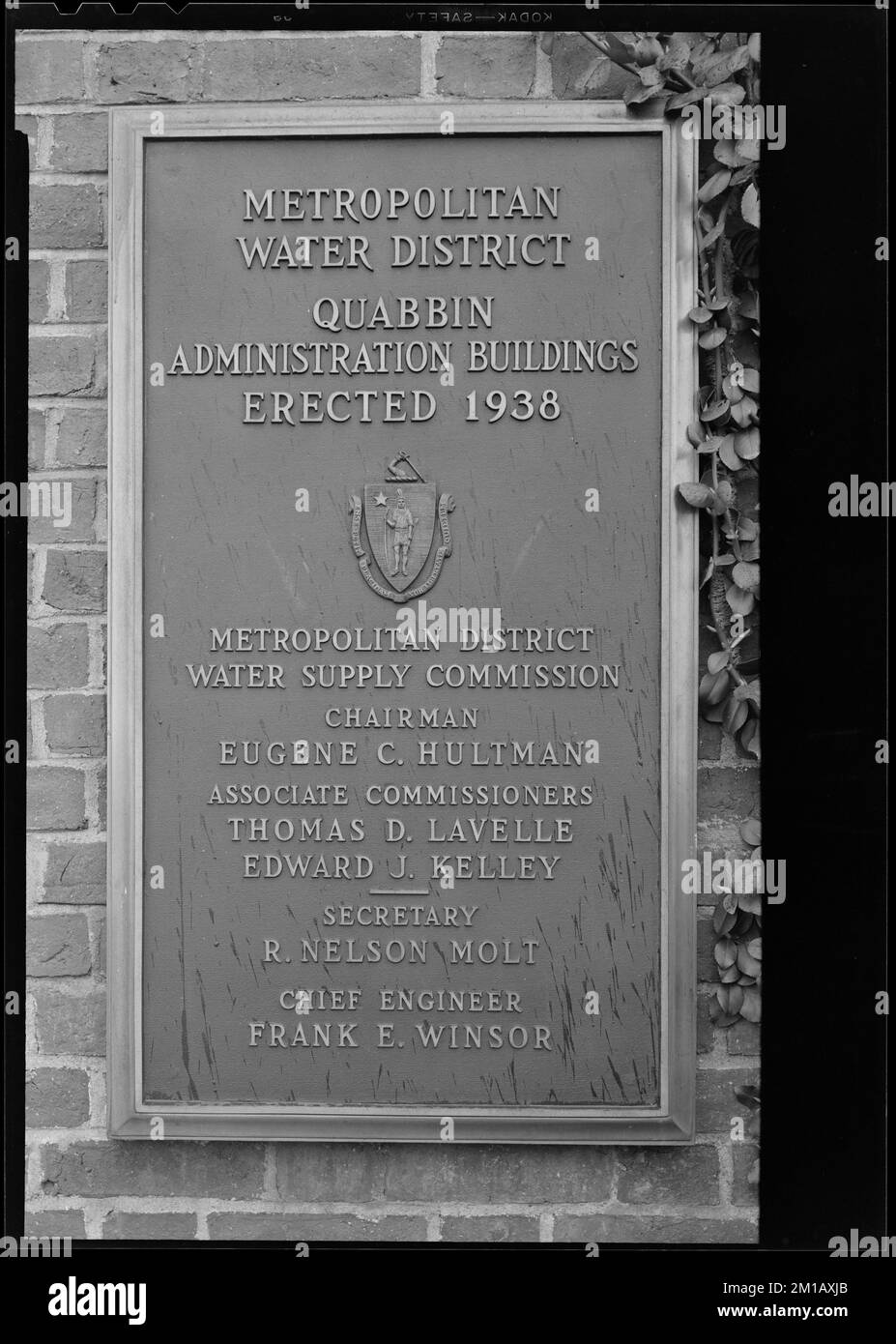 View of bronze tablet, Administration Building, Quabbin Reservoir, Mass ...