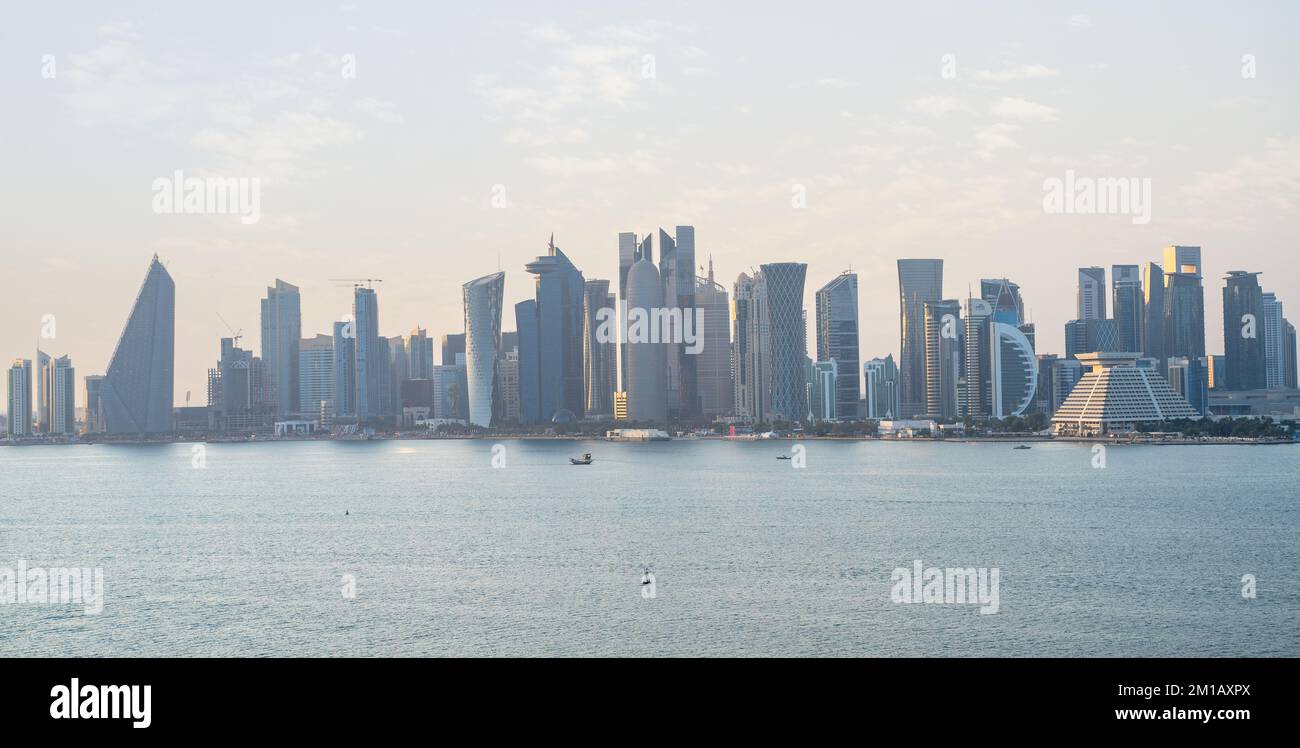 Doha, Qatar- December 11,2022: panorama view of Doha city skyline with ...