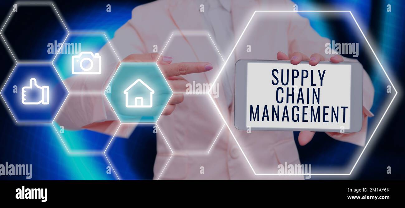 Hand writing sign Supply Chain Management. Word Written on Aspects of ...