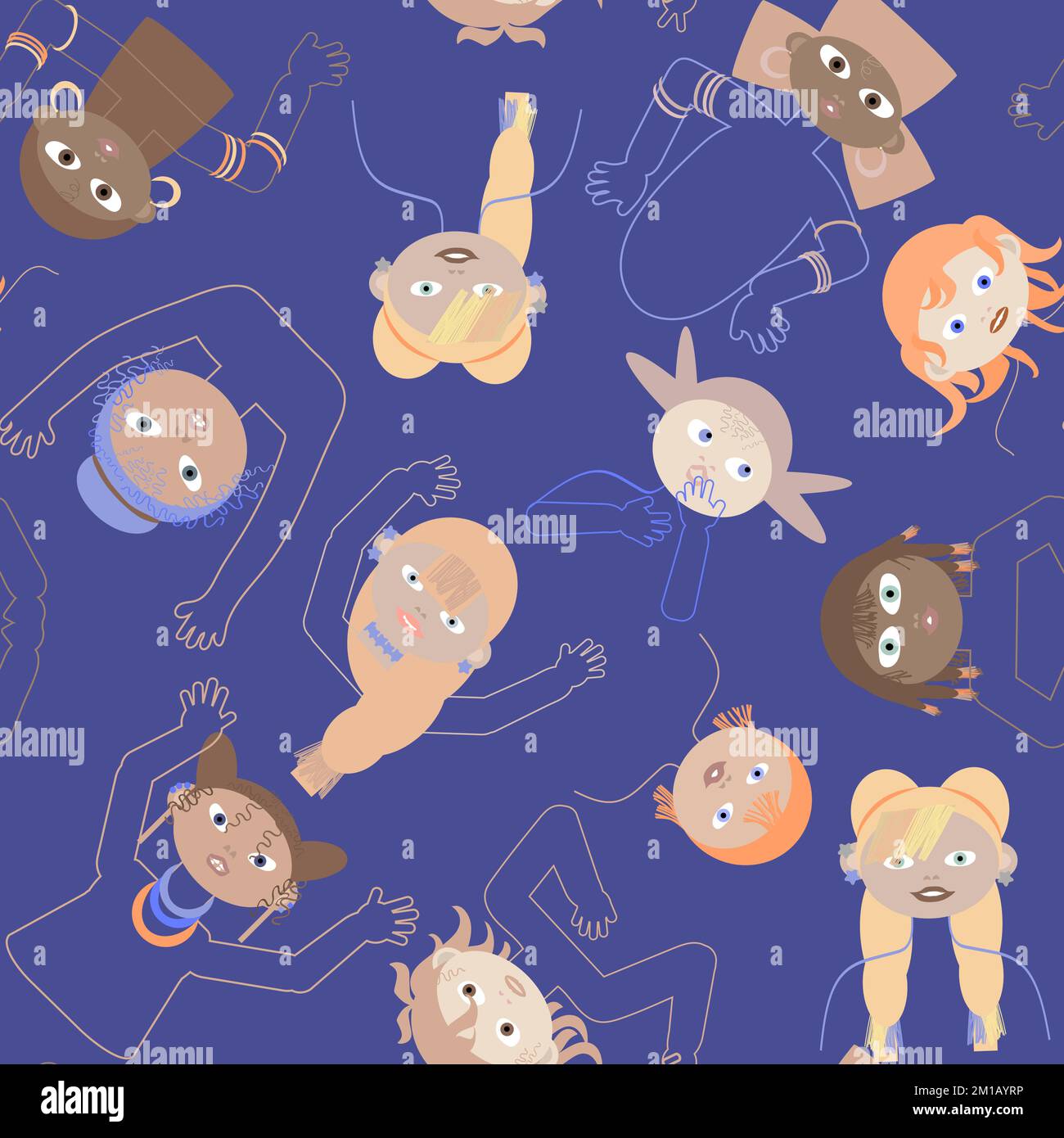 girls of different ethnicity seamless pattern without background Stock ...