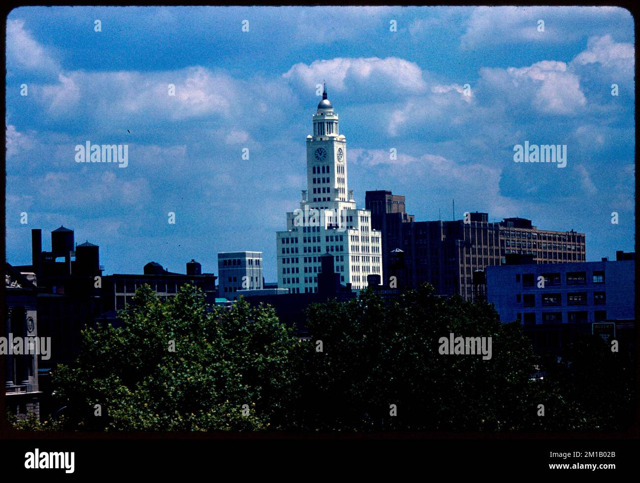 View of Inquirer Building over trees, Philadelphia, Pennsylvania ...