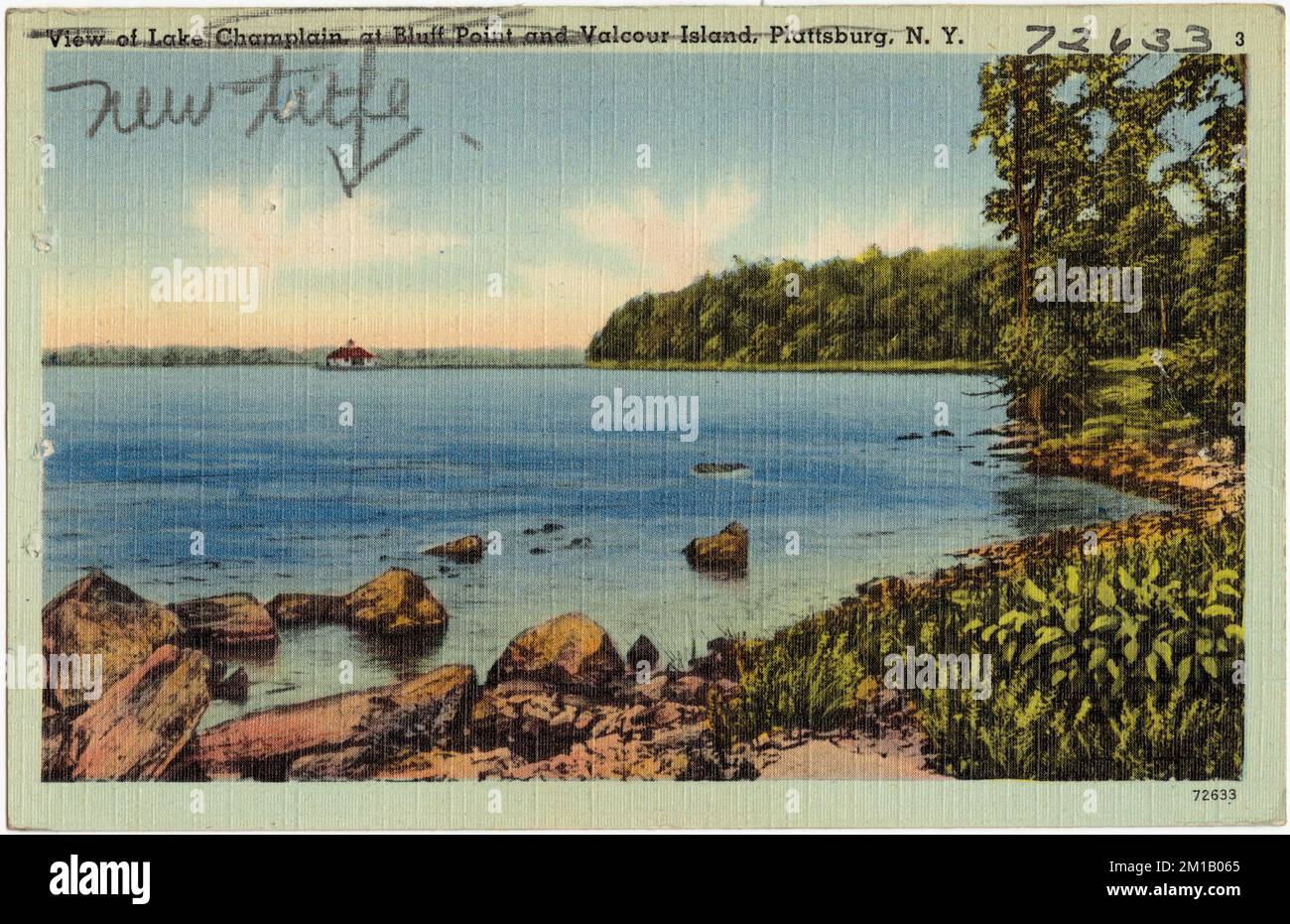 View of Lake Champlain at Bluff Point and Valcour Island, Plattsburg, N ...