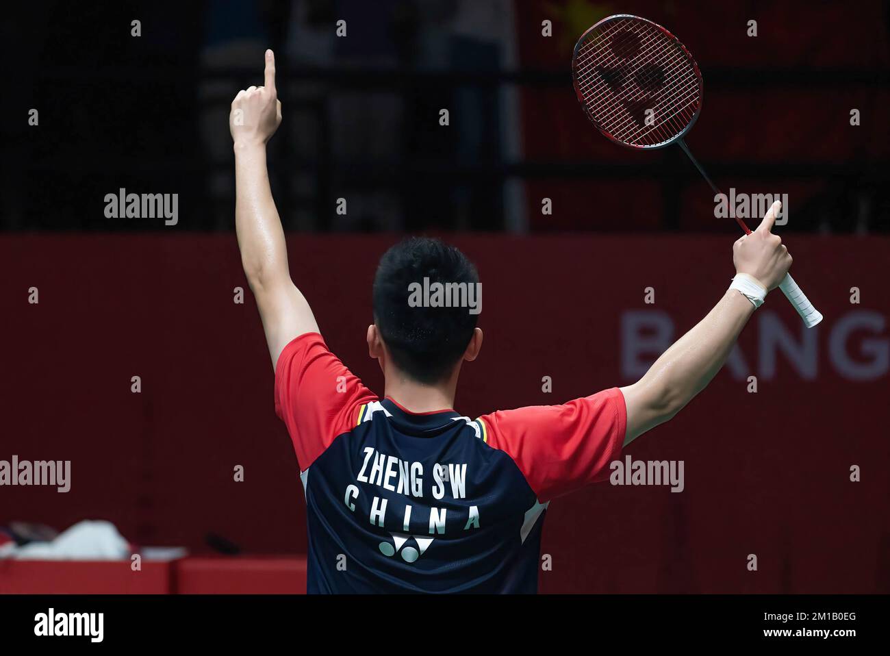 Zheng Si Wei of China makes a gesture during the Badminton Mixed double ...