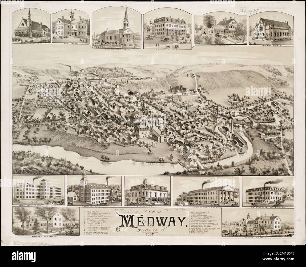 View of Medway, Massachusetts : 1887 , Medway Mass., Aerial views ...
