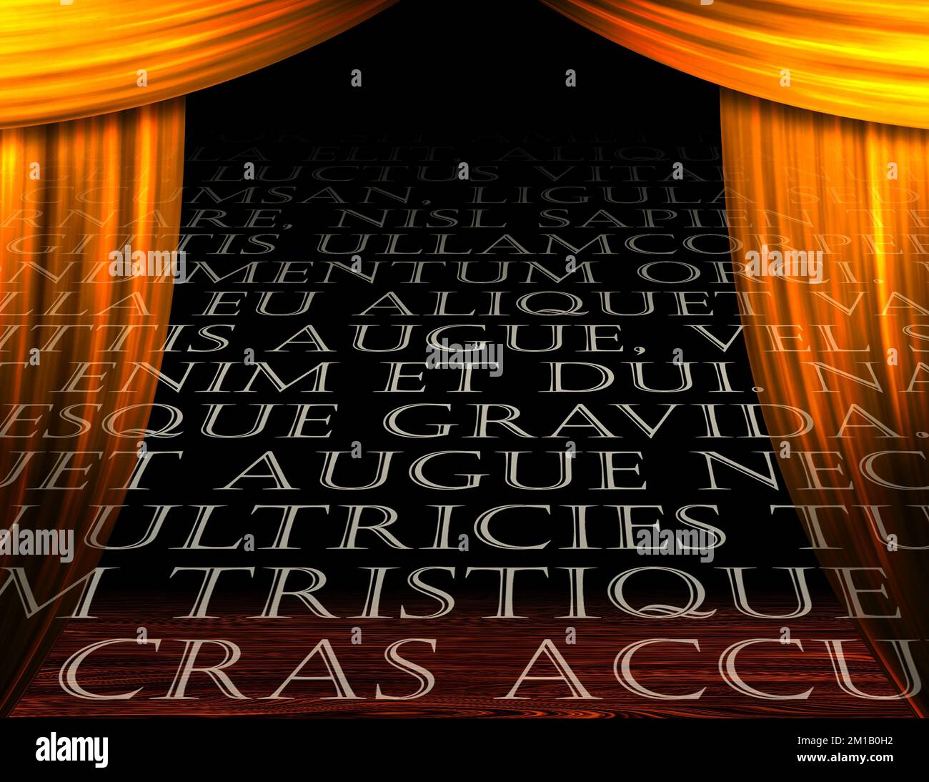Stage curtains and latin text. 3D rendering Stock Photo - Alamy