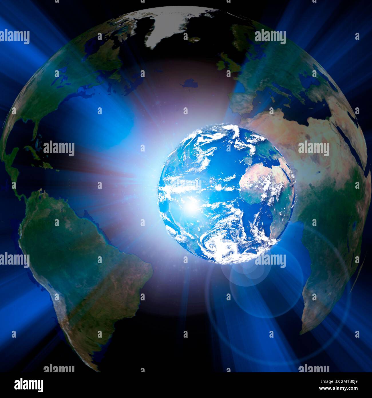 Planet Earth in beam of light. 3D rendering Stock Photo - Alamy