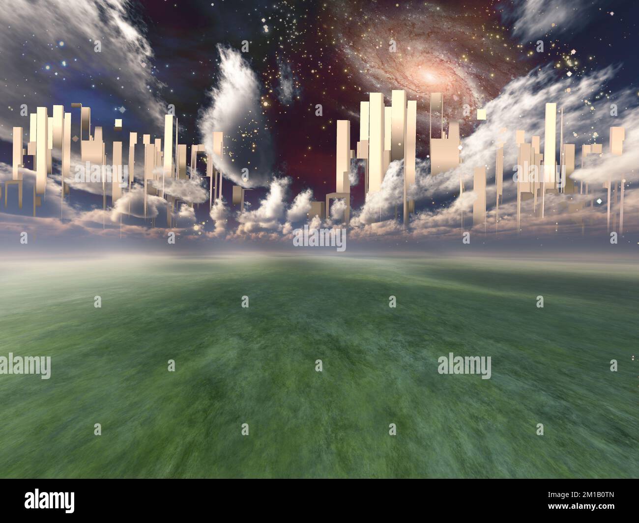 Heavenly City in the sky. 3D rendering Stock Photo - Alamy