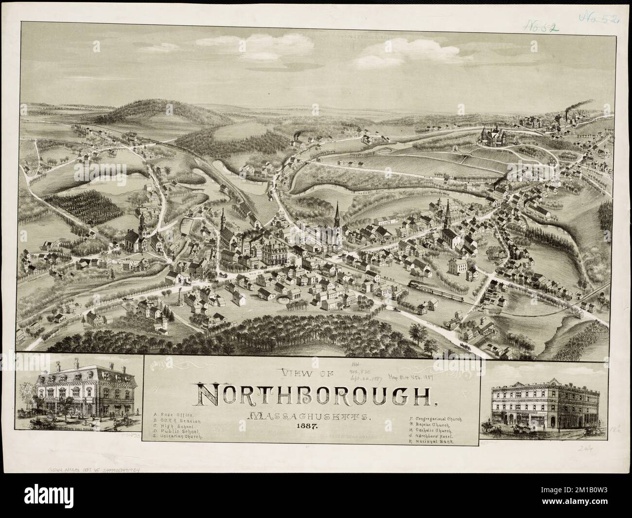 View of Northborough, Massachusetts : 1887 , Northborough Mass., Aerial ...