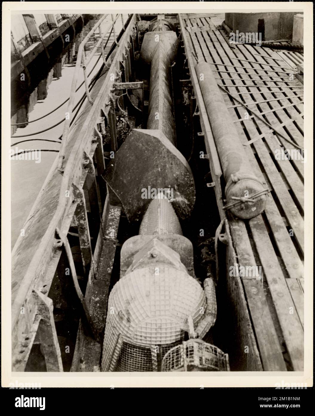 View of 'Schnorkel' pipe completely lowered into the German sub's deck ...