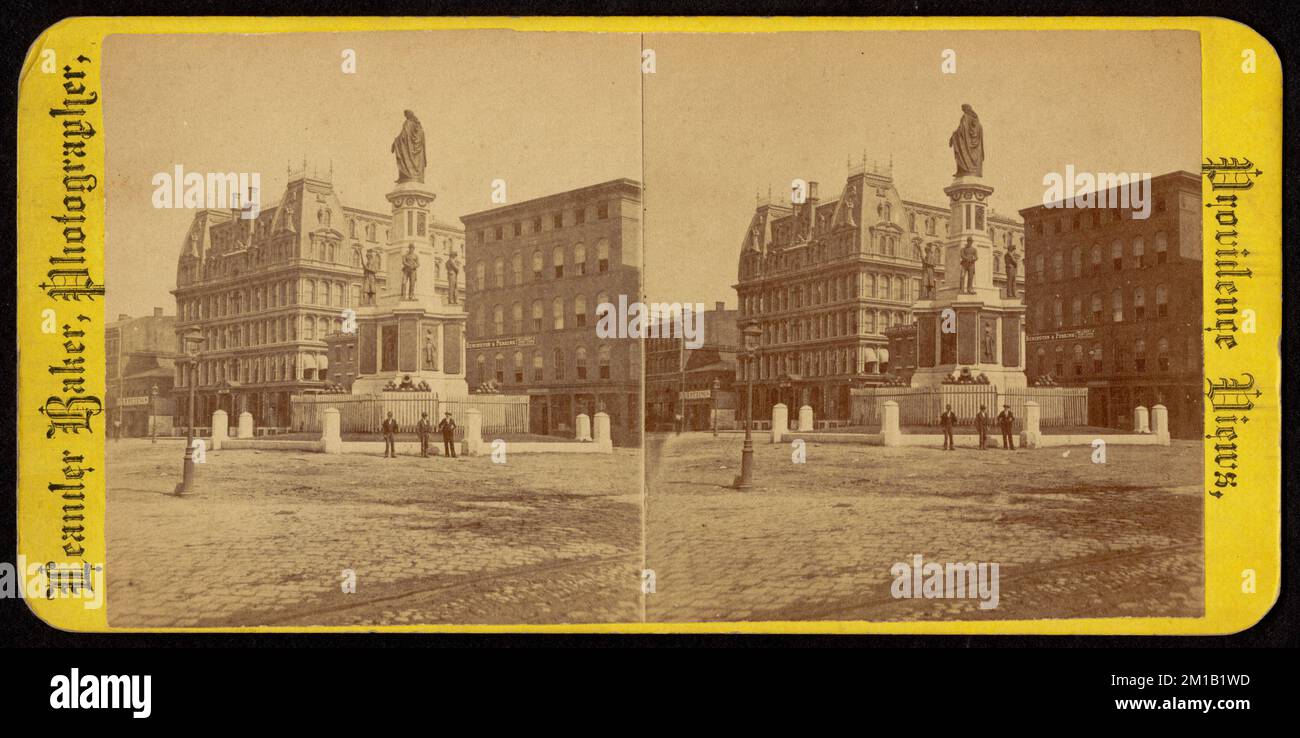 View of Soldiers' and Sailors' Monument, with buildings in the ...