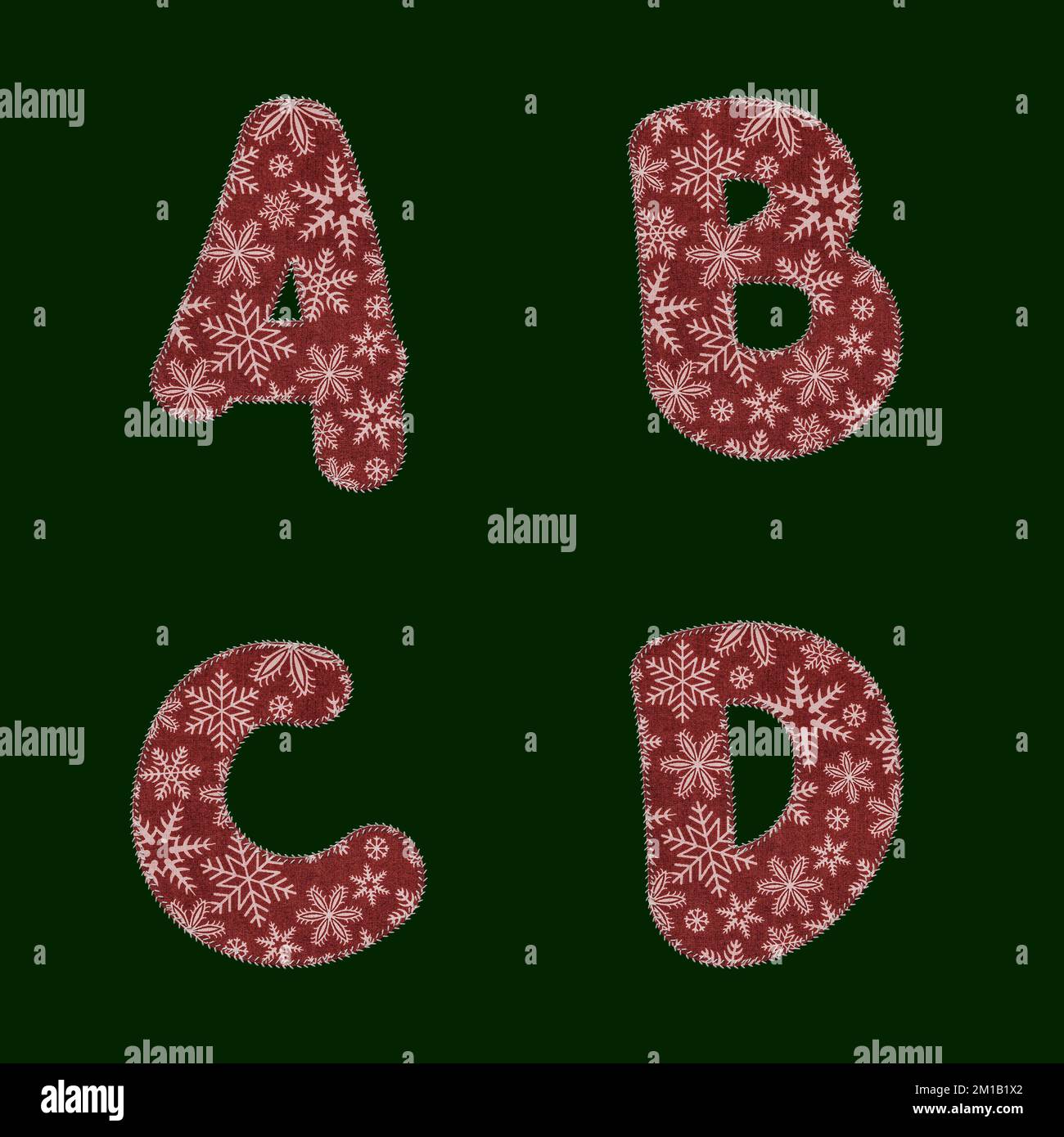 3d rendering of stitched red christmas fabric alphabet - letters A-B ...
