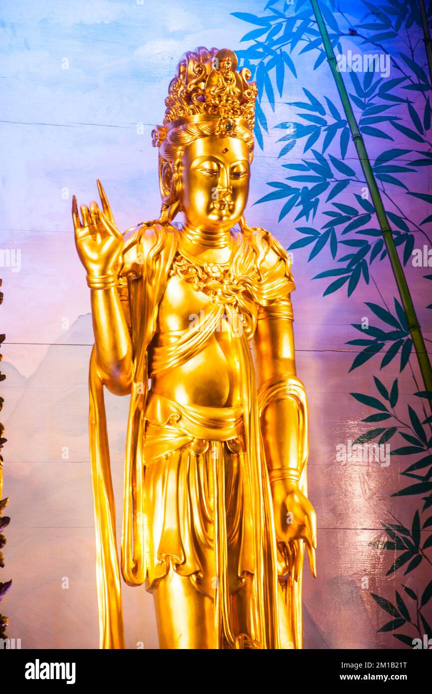 Golden Kuan Yin Statue, the Goddess of Mercy inside of Thian Fah ...