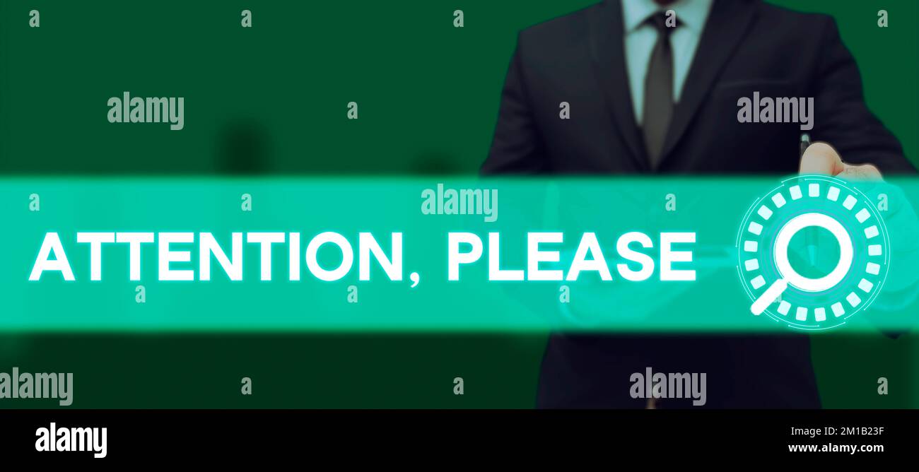 Writing displaying text Attention, Please. Word for way to attract when ...