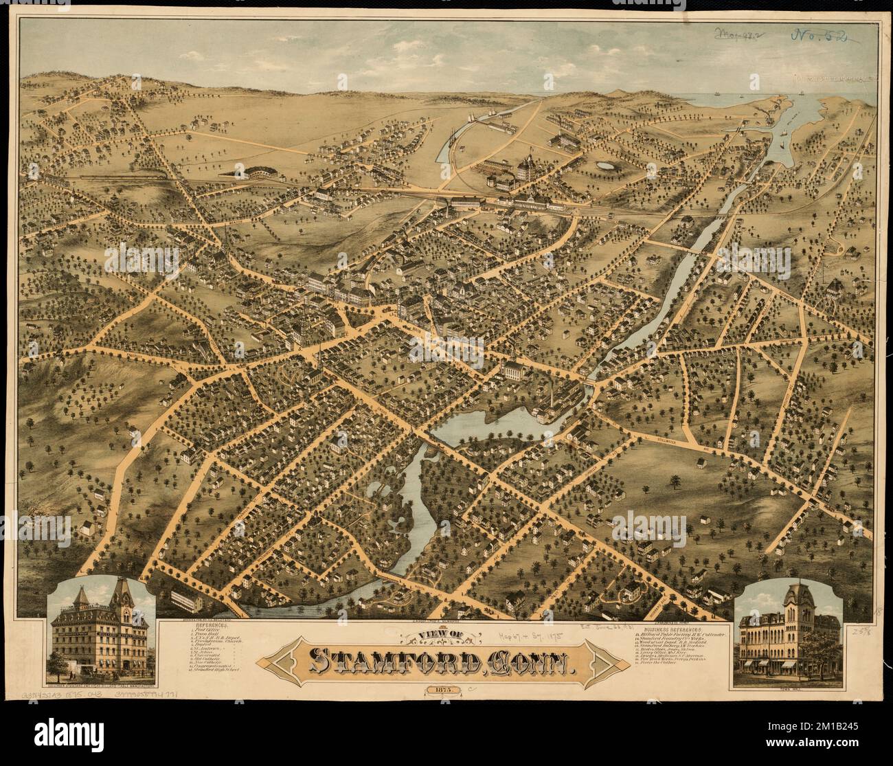 View of Stamford, Conn : 1875 , Stamford Conn., Aerial views Norman B ...