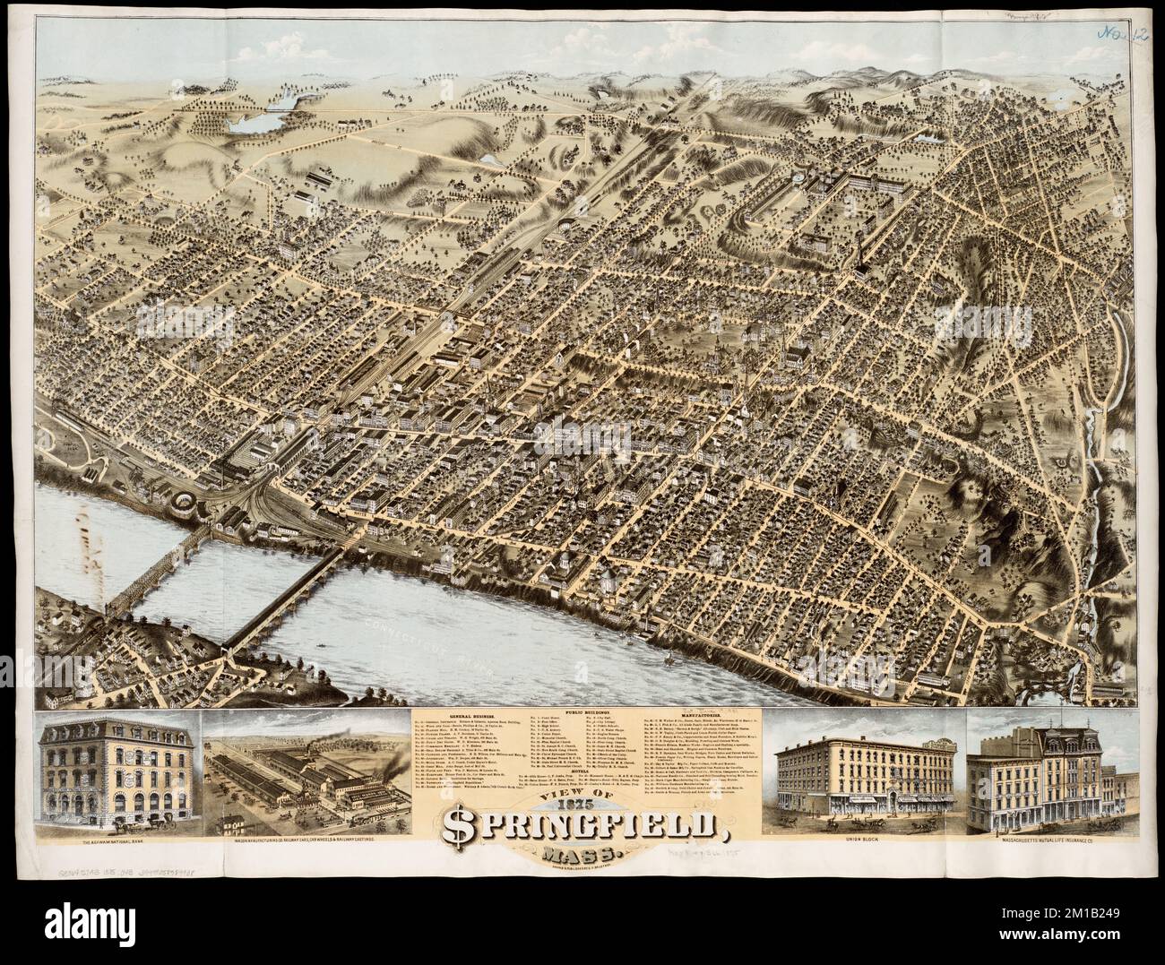 View of Springfield, Mass : 1875 , Springfield Mass., Aerial views ...