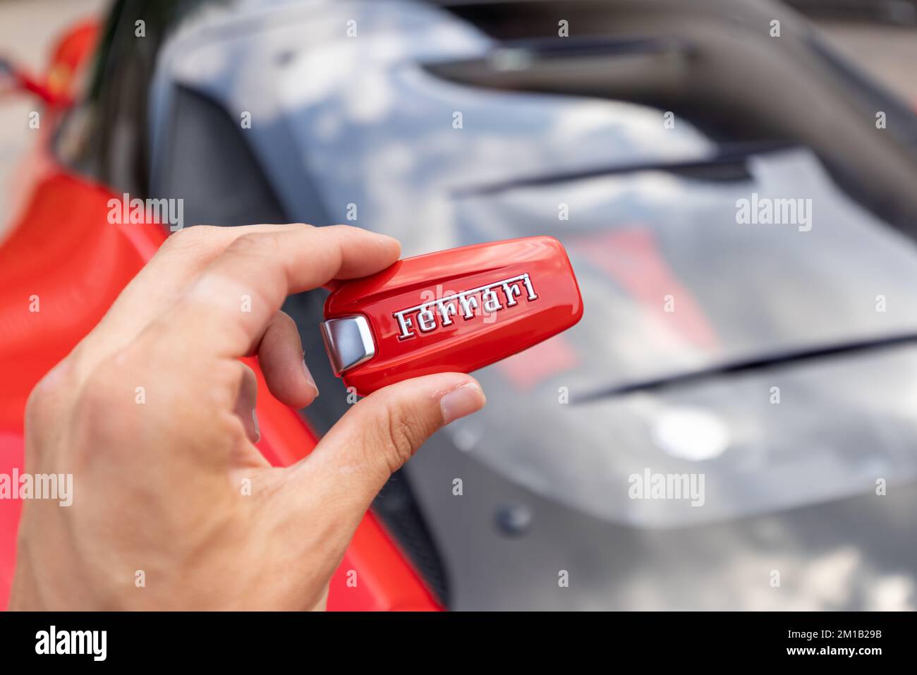 Slovenia, Ljubljana - 2 June 2022: Red Ferrari F8 Tributo Italian ...