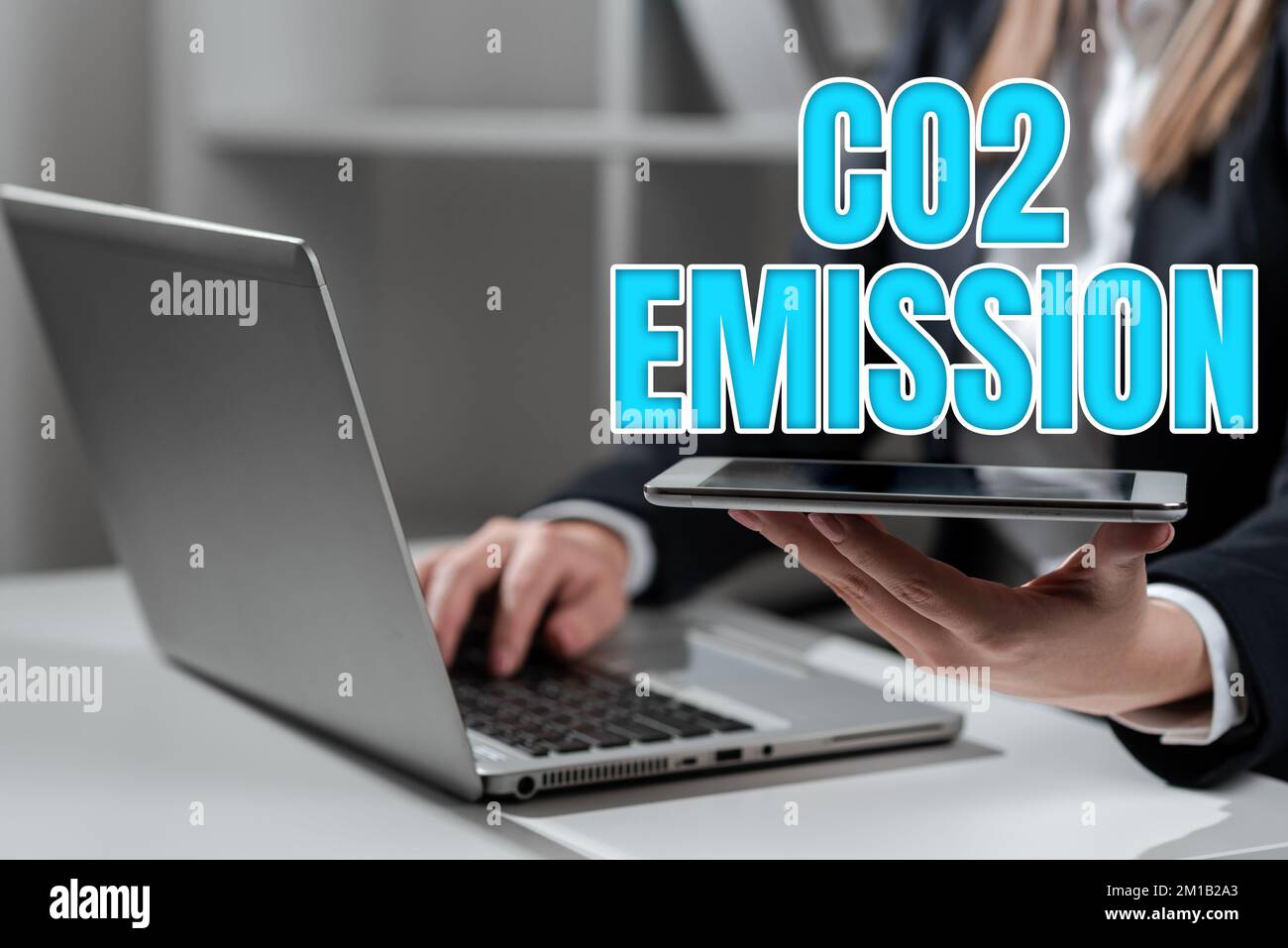 Text caption presenting Co2 Emission. Word Written on Releasing of ...