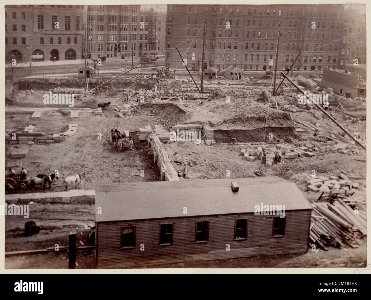 View of the site from the New Old South Church, construction of the ...