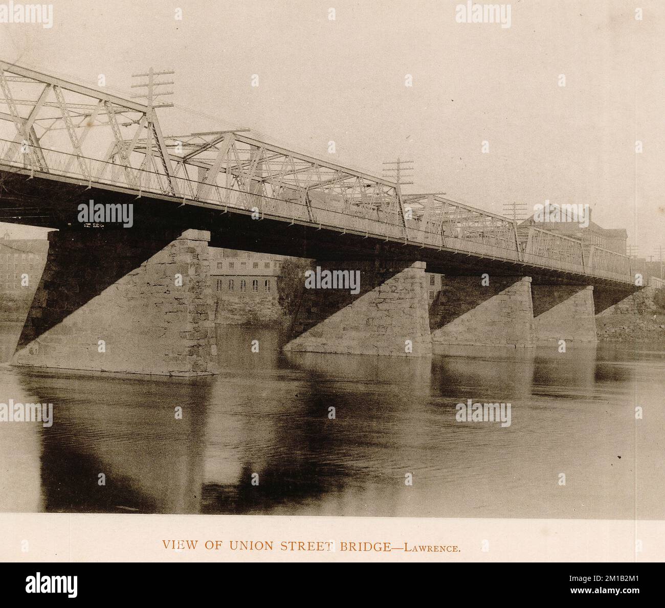 View of Union Street Bridge, Lawrence , Bridges, Art Work of Lawrence ...