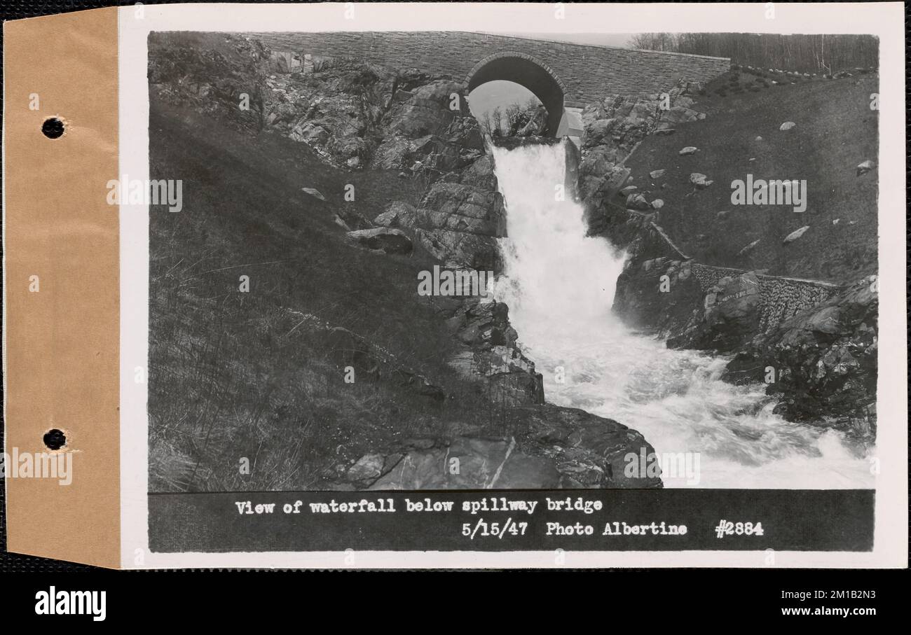 View of waterfall below spillway bridge, Quabbin Reservoir, Mass., May ...
