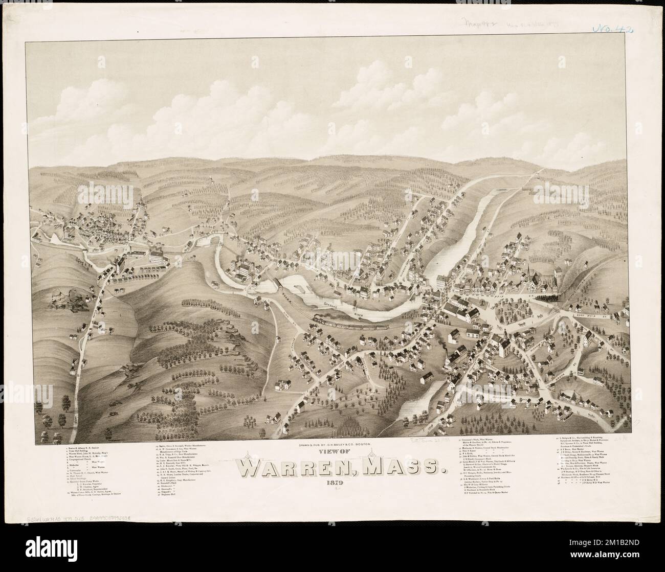 View of Warren, Mass : 1879 , Warren Mass., Aerial views Norman B ...