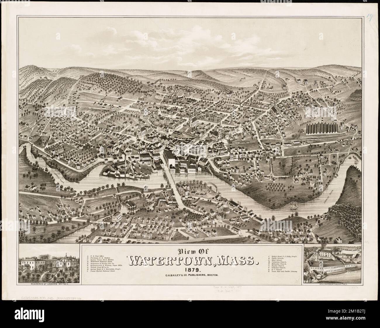 View of Watertown, Mass : 1879 , Watertown Mass., Aerial views Norman B ...
