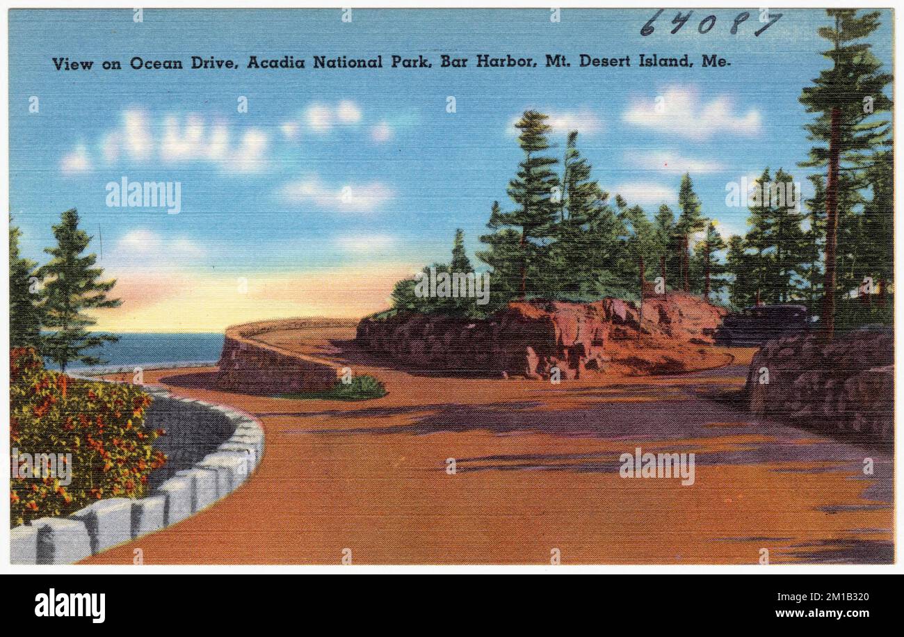 View on Ocean Drive, Acadia National Park, Bar Harbor, Mt. Desert Island, Me. , Roads, Parks ...
