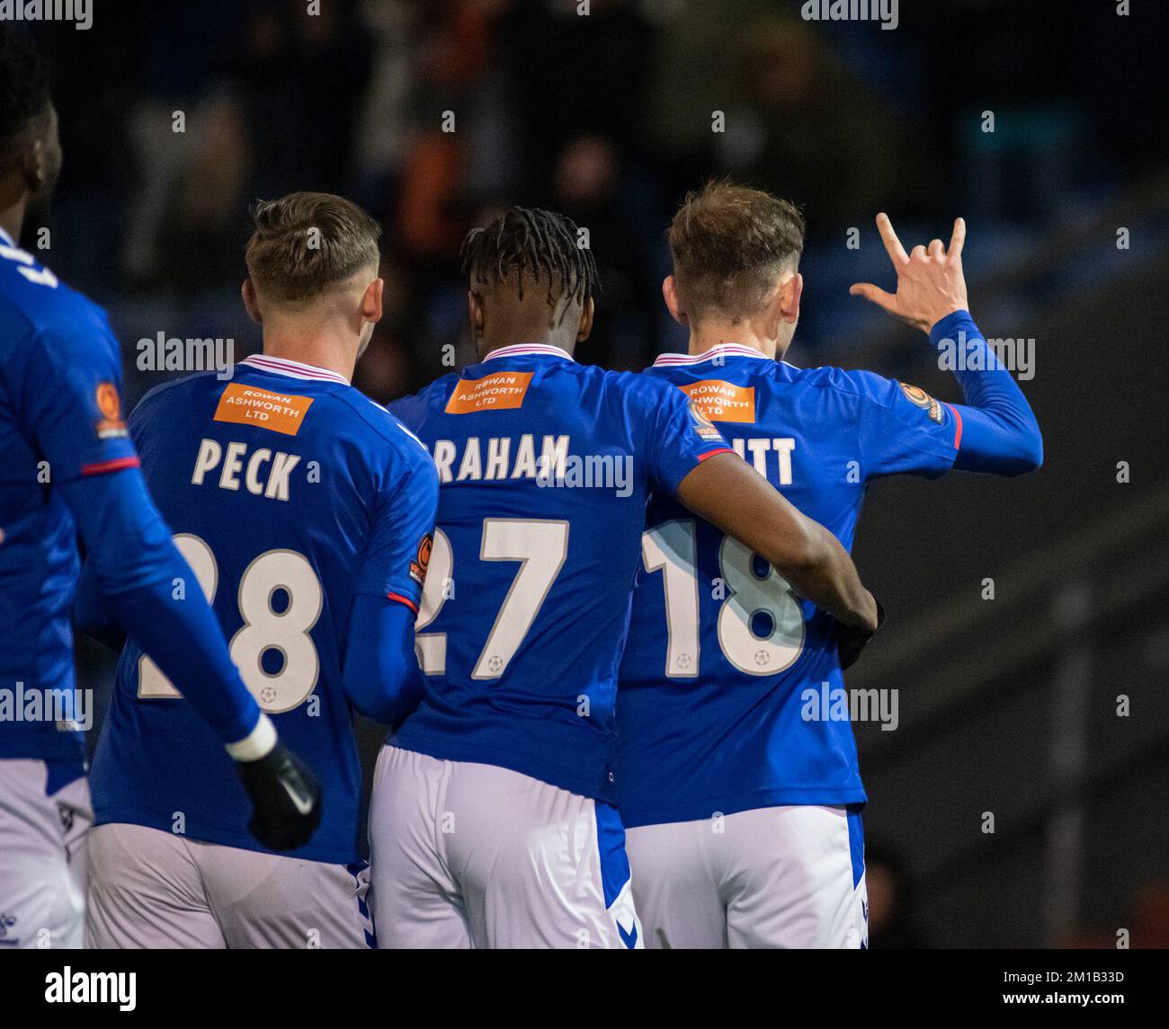 Oldham, Lancashire, UK. 11th Dec, 2022. Oldham's Ben Tollitt celebrates ...