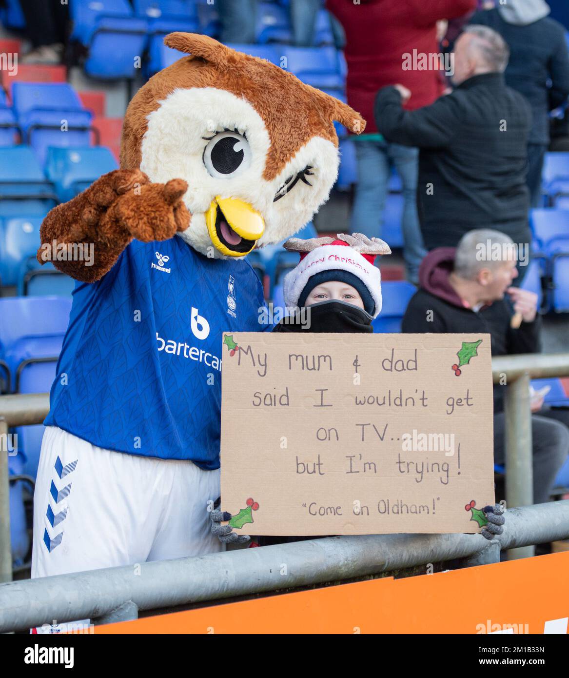 Oldham, Lancashire, UK. 11th Dec, 2022. Oldham Athletics club mascot ...