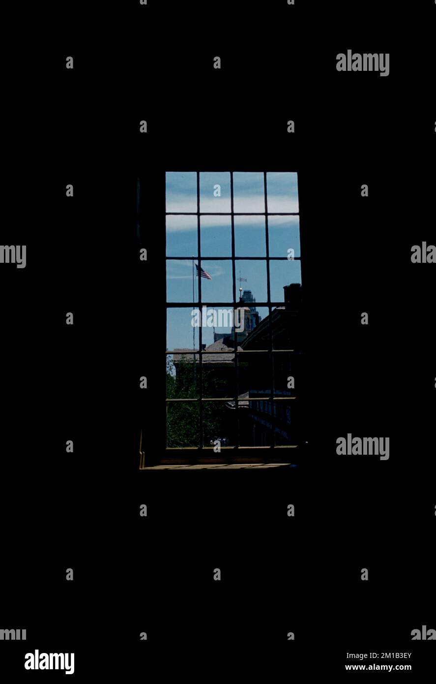 View through window of Independence Hall cupola, Philadelphia ...
