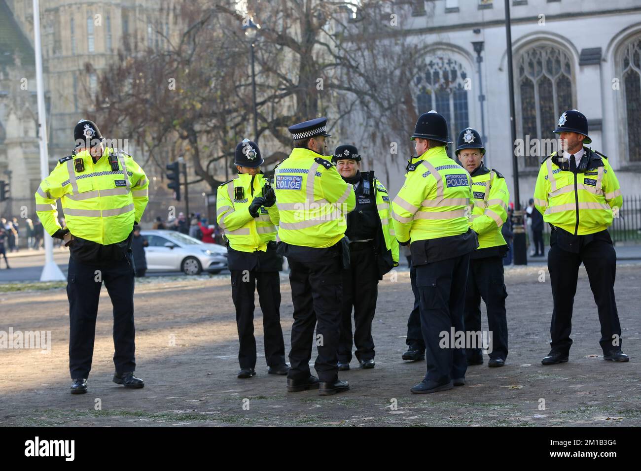 London, UK. 10th Dec, 2022. Police officers on a stand-by during the ...