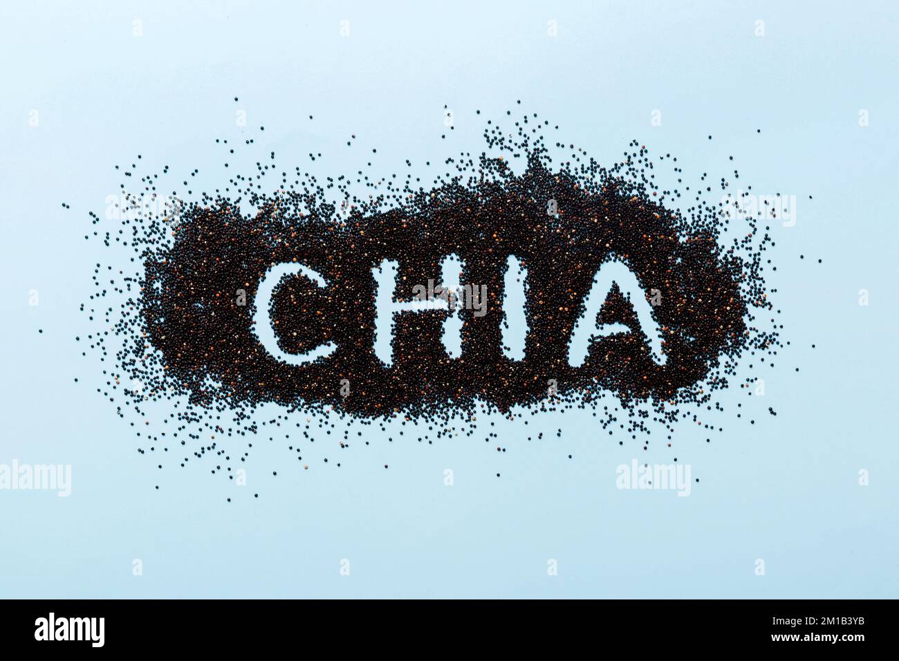 chia word made from chia seeds top view on colored background. Healthy ...