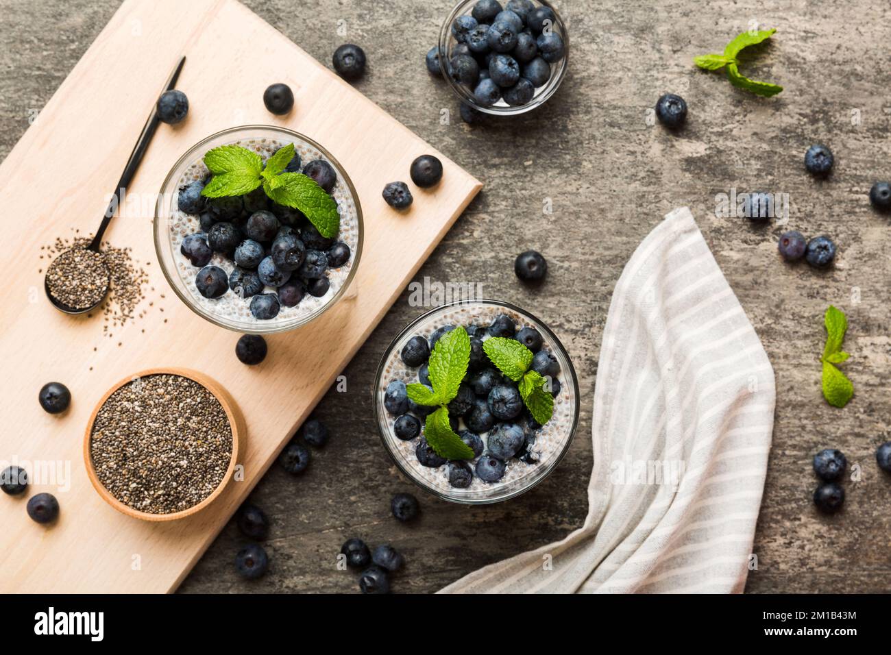 Healthy breakfast or morning with chia seeds vanilla pudding and ...