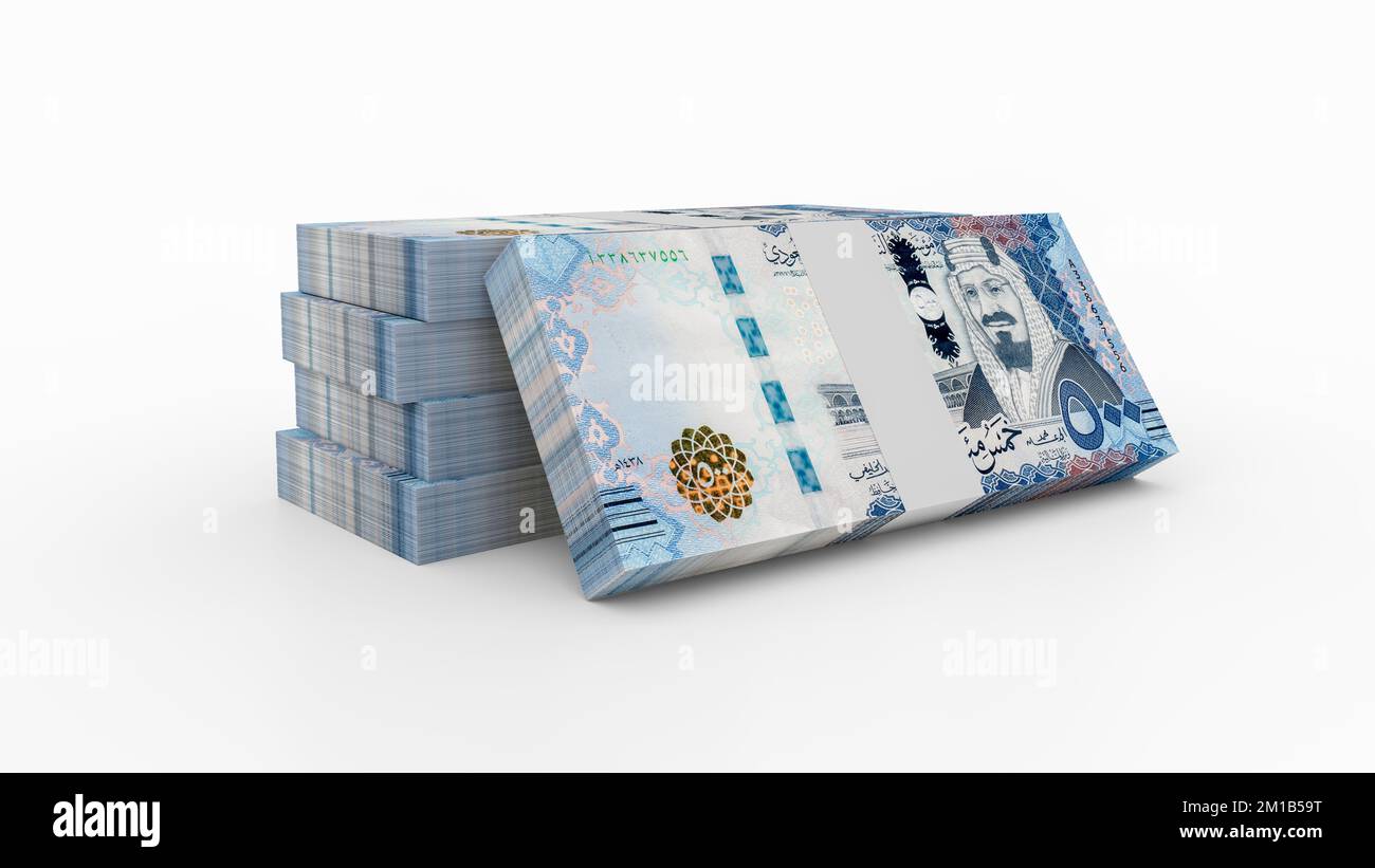 Saudi Arabia 500 Riyals Banknotes. Pile of Saudi Riyal Banknotes of 500 ...