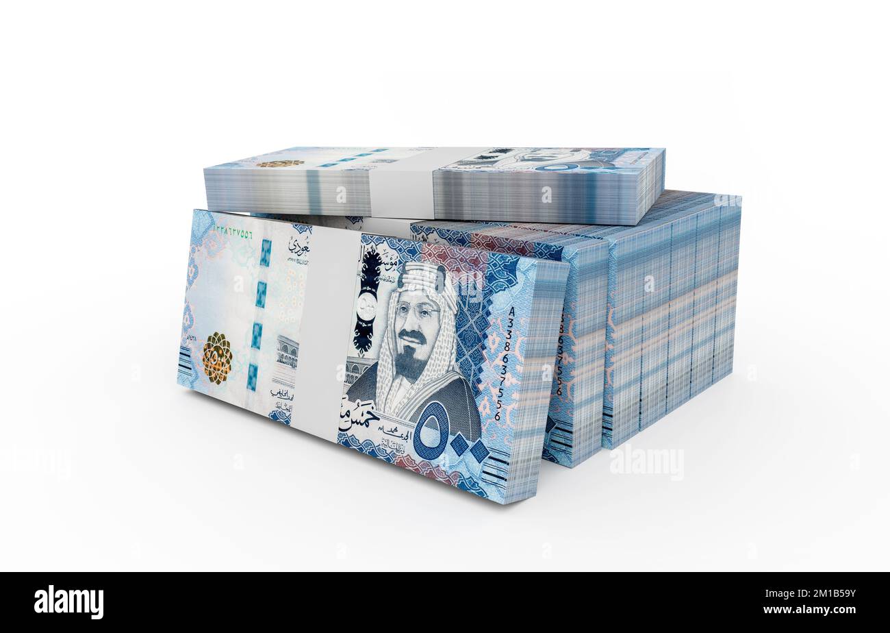 Saudi Arabia 500 Riyals Banknotes. Pile of Saudi Riyal Banknotes of 500 ...