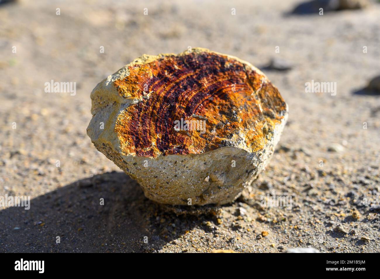 Geological formation of colorful stones with different layers, yellow ...