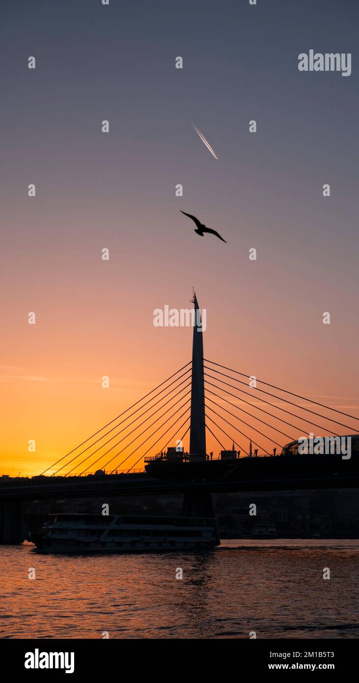 Beautiful sunset, Golden hours, Golden Horn metro bridge and the view ...